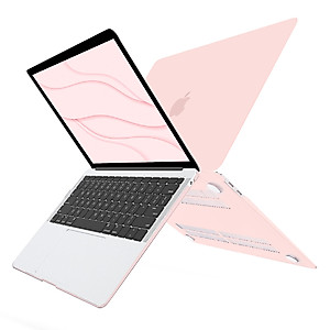 G JGOO Compatible with MacBook Air 13 inch Case 2022 2021 2020 2019 2018 Release M1 A2337 A2179 A1932 Touch ID, Matte Plastic Hard Shell Case + 2 Keyboard Covers + 50 Pcs laptop sticker, Chalk Pink