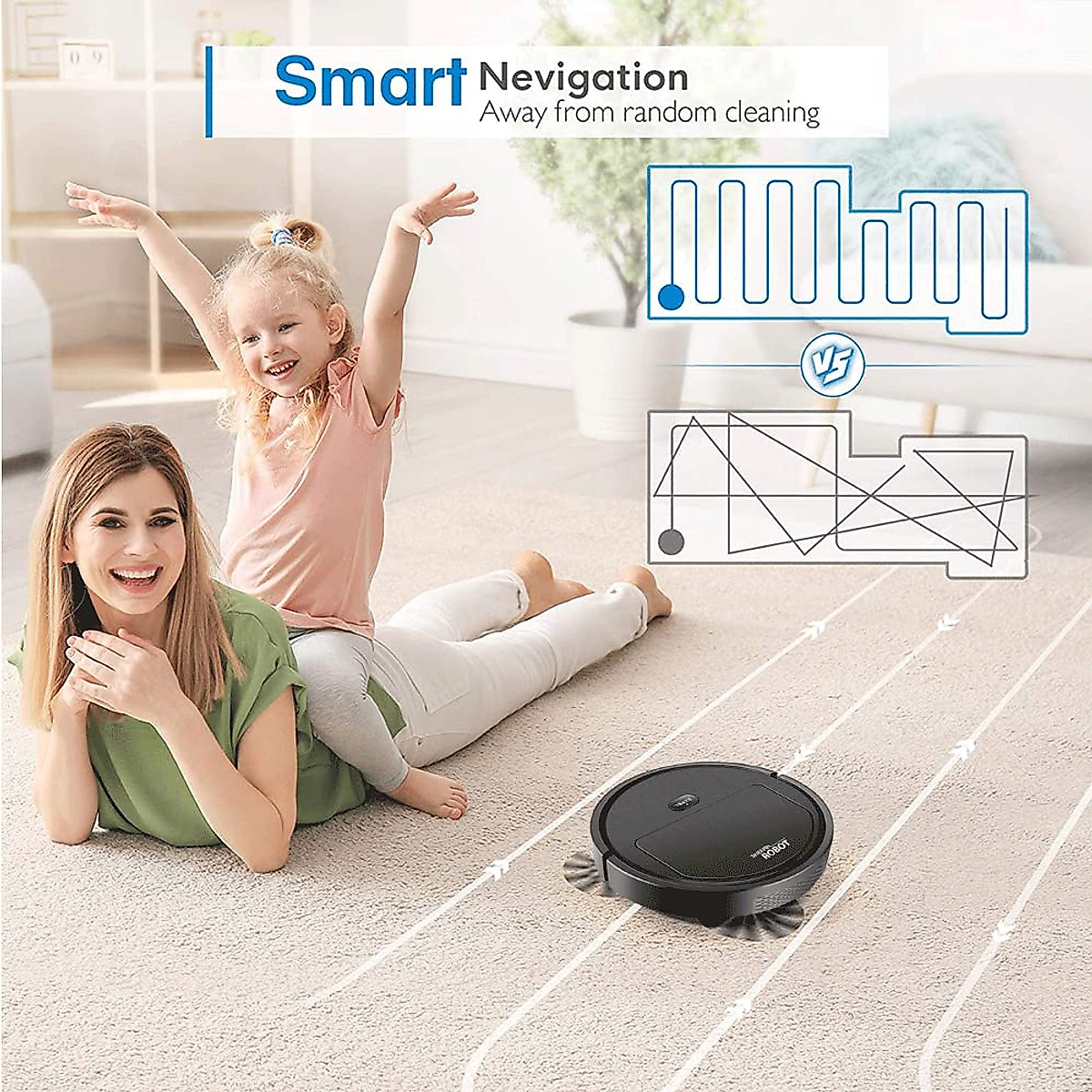 Robot Vacuum Cleaner,Sweeping Robot,Ultra Slim Quiet,1800pa Super-Strong Suction,Cleans Hard Floors to Medium-Pile Carpets,Integral Memory Multiple Cleaning Modes Vacuum Best for Pet Hairs