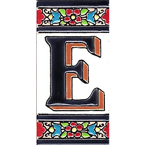 TORO DEL ORO House Numbers & Letters on Enamel Ceramic Tile Hand Painted Technical Dry Rope Names & Address Design Medium Flower 5.5 x 10.5 cm (Letter "E")