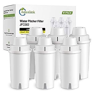 Aqualink JFC002 Replacement for Brita Longlast Water Filter, Compatible with standard Mavea 107007,Brita Classic 35557,ob03,6Pack.