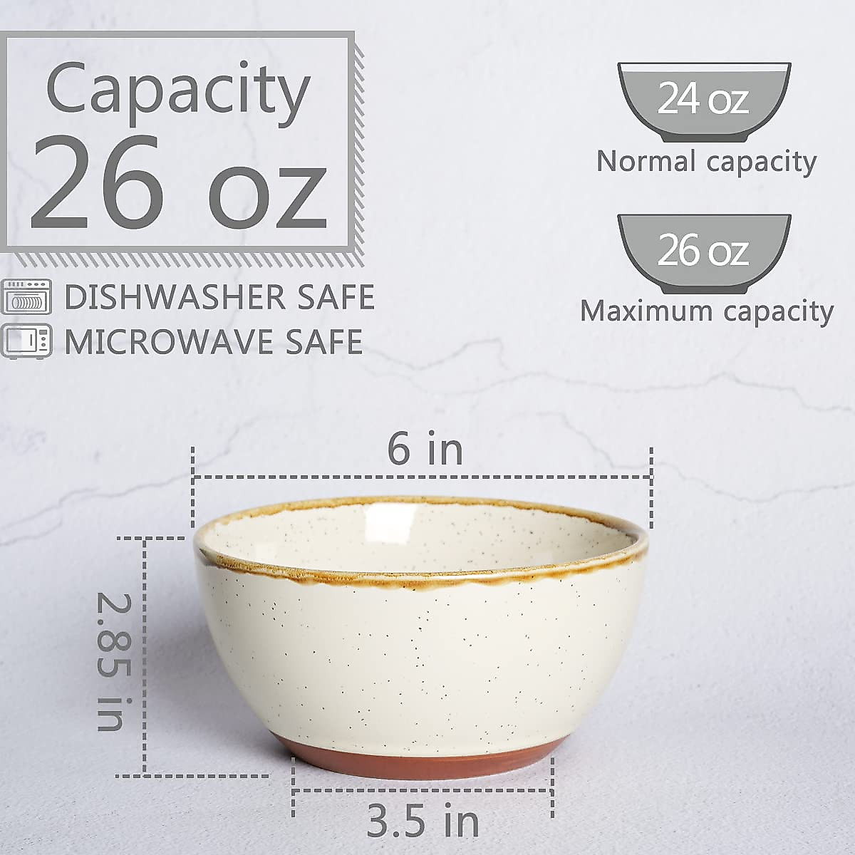 Bosmarlin Ceramic Cereal Bowl Set of 4, 26 Oz, Soup Bowl, Dishwasher and Microwave Safe (Beige, 6 in)