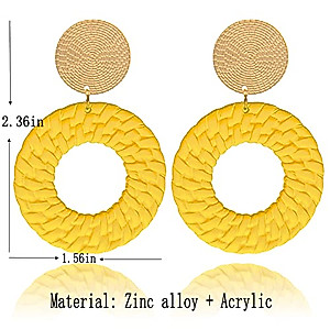 Acrylic Dangle Earring Jewelry for Women Geometric Round Braided Drop Dangle Dainty Earrings Boho Earring (Yellow)