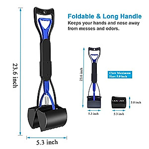 UPSKY Pet Pooper Scooper for Dogs, Foldable Dog Pooper Scooper with Long Handle, Pooper Scooper with bag, Durable Spring and Premium Materials, Pet Waste Pick Up for Grass, Dirt, Gravel