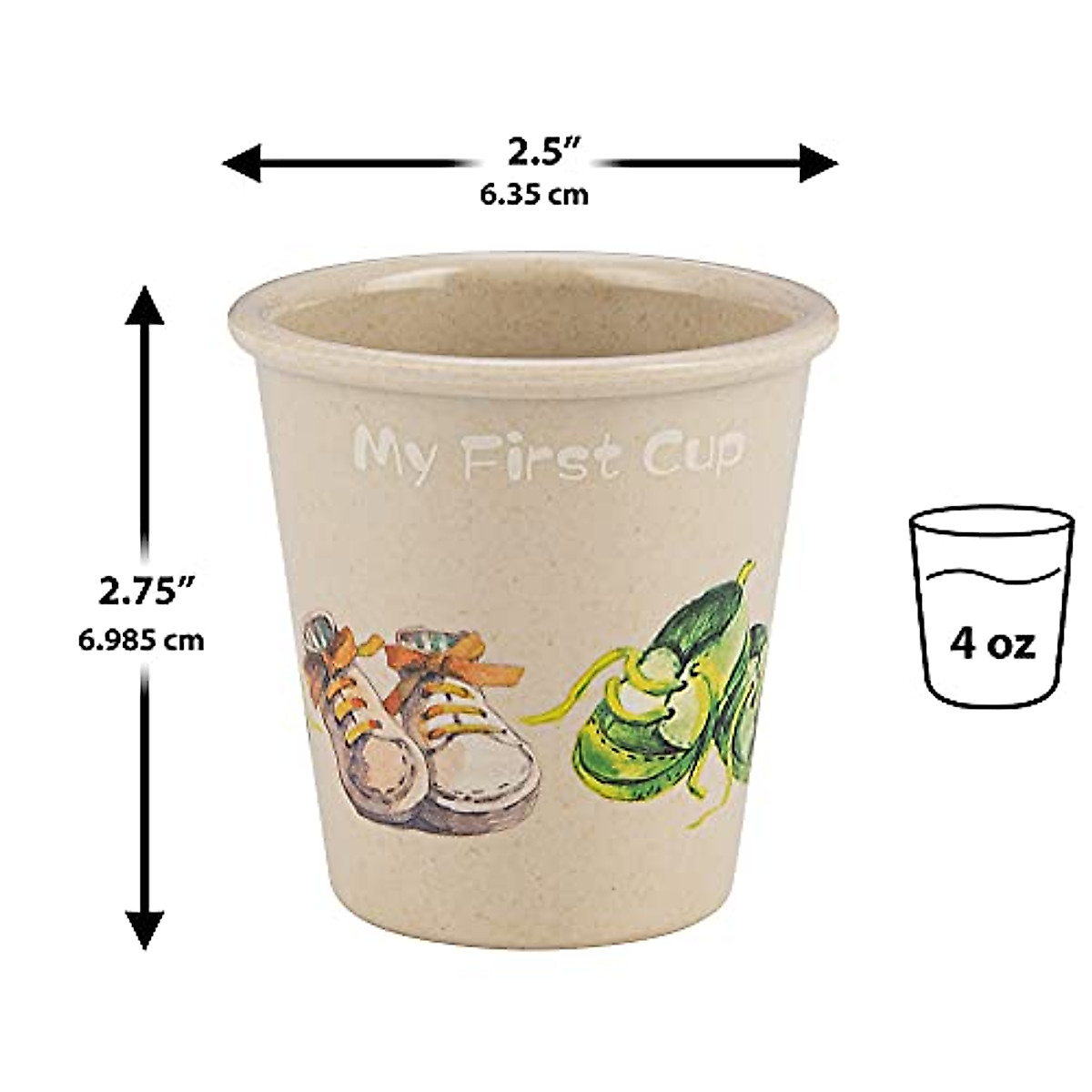 Bamboo Cups for Kids - Set of 4-4 oz Bamboo Cups with Adorable Childrens Art - Kids Cups for Drinking - Bathroom Cups, Toddler Smoothie Cup - Eco Friendly Shatter Proof BPA Free Open Child Cup