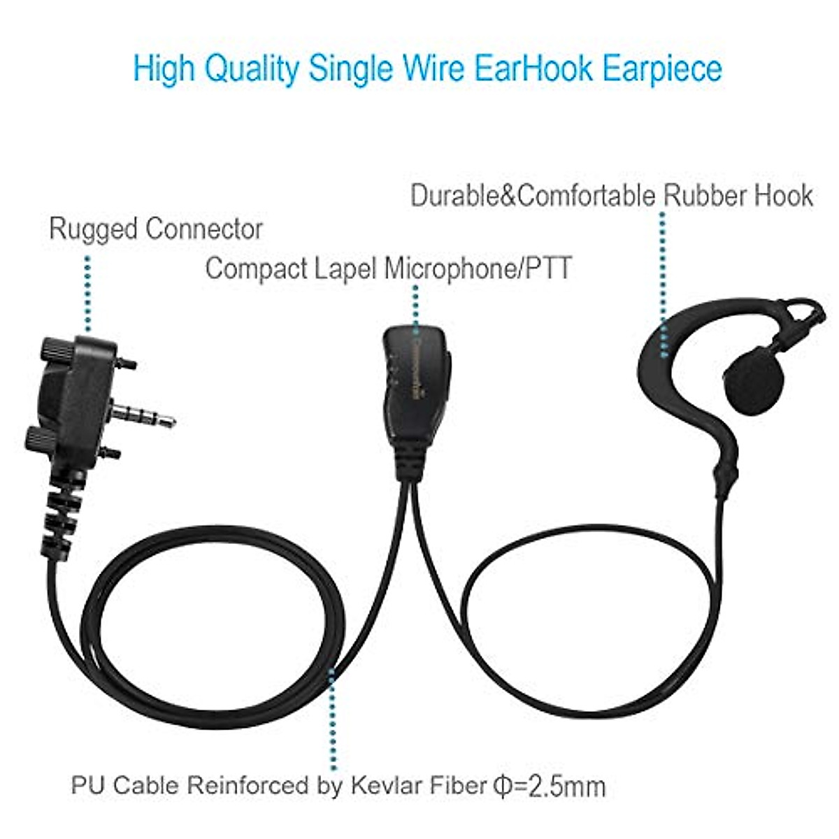2 Pack Single Wire Earhook Earpiece for Motorola Vertex Radios VX-210 VX-231 VX-261 VX-264 VX-351 VX-354 VX-410 VX-424 VX-450 VX-451 VX-454 VX-459 EVX-261 EVX-531 EVX-534 EVX-539, G Shape Headset