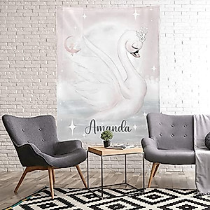 Artistic Swan Personalized Name Soft Fleece Bed Blankets Throws as Birthday Wedding Gifts for Sofa Couch 50'' x 60''