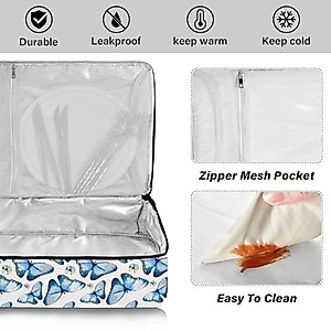 Kcldeci Insulated Thermal Food Carrier Insulated Casserole Carrier for Hot or Cold Food,Butterfly Spring Summer Floral Insulated Tote Bag for Potluck Cookouts Parties Picnic,Lasagna Lugger