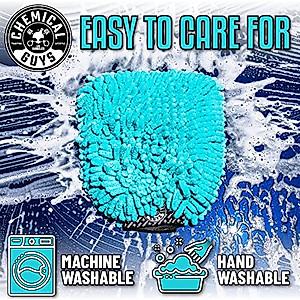 Chemical Guys MIC513 Big Noodle Chenille Microfiber Scratch Free Supersized Car Wash Mitt for Cars, Trucks, SUVs, RVs & More, Turquoise (11" x 12")