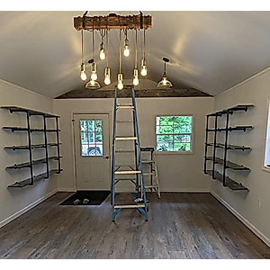 Tianman Industrial Wall Mount Iron Pipe Shelf Shelves Shelving Bracket Vintage Retro Black DIY Open Bookshelf DIY Storage offcie Room Kitchen Shelves (3Pcs,52" Tall,12" deep)