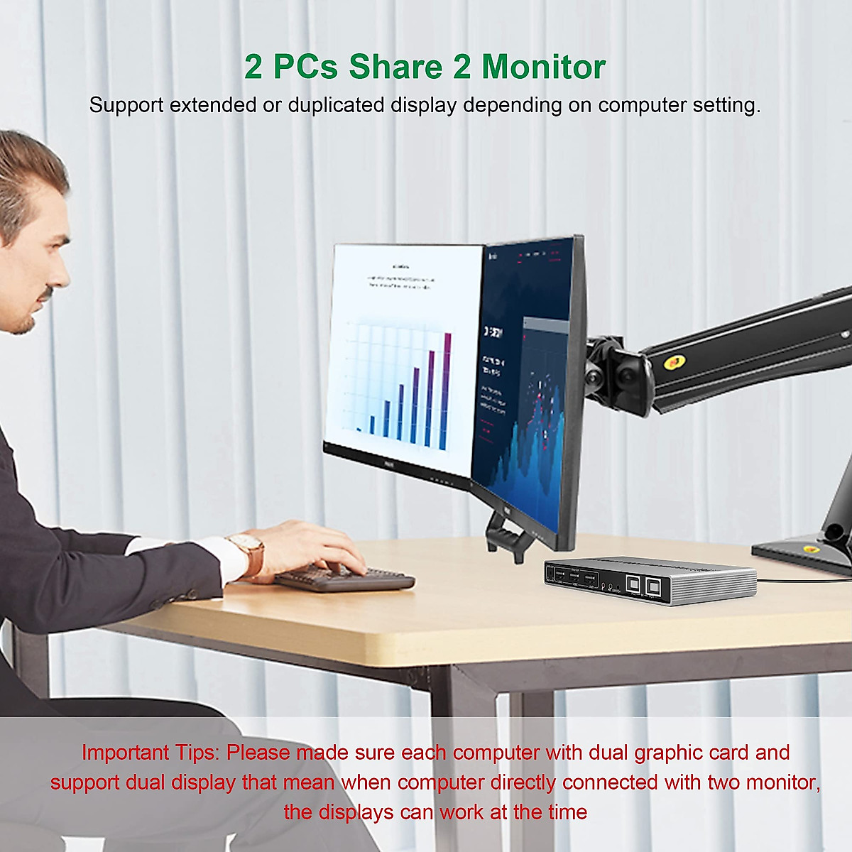 Dual Monitor DisplayPort HDMI KVM Switch 4K@60Hz 2-Port Extended Display 2 in 2 Out KVM Switch 2 Monitors 2 Computers Displayport and HDMI, with 3xUSB, Audio Port, Included 2xUSB Cables, Controller