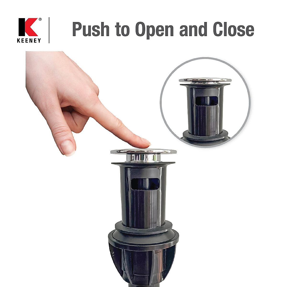 Keeney K820-72BN 1-1/4-in Plastic Push Button Sink Bathroom Drain with Overflow, Brushed Nickel