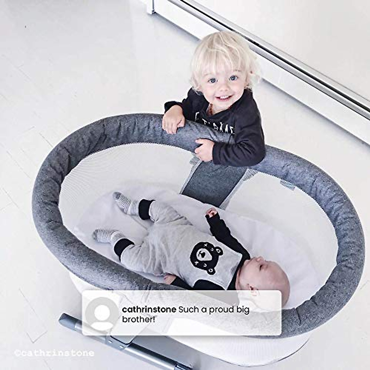 Simmons Kids Oval City Sleeper Bedside Bassinet - Adjustable Height Portable Crib with Wheels & Airflow Mesh, Grey Tweed 31.5x19.7x30 Inch (Pack of 1)