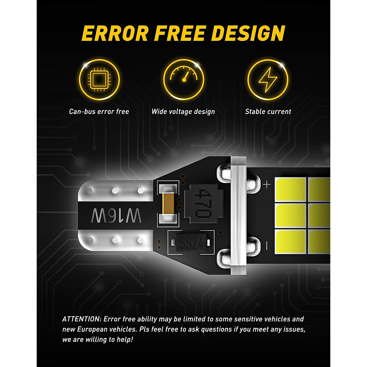 AUXITO 912 921 LED Bulb for Backup Light Reverse Lights High Power 2835 15-SMD Chipsets Error Free T15 906 922 W16W Bulbs, 6000K White (Upgraded, Pack of 2)