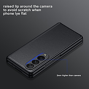 Libeagle Compatible with Samsung Galaxy Z Fold 3 Case, Support All Magsafe Accessories, Leather on Back, Hinge Protection, Built-in Screen Protector, Magnetic Cover 5G 2021, Black