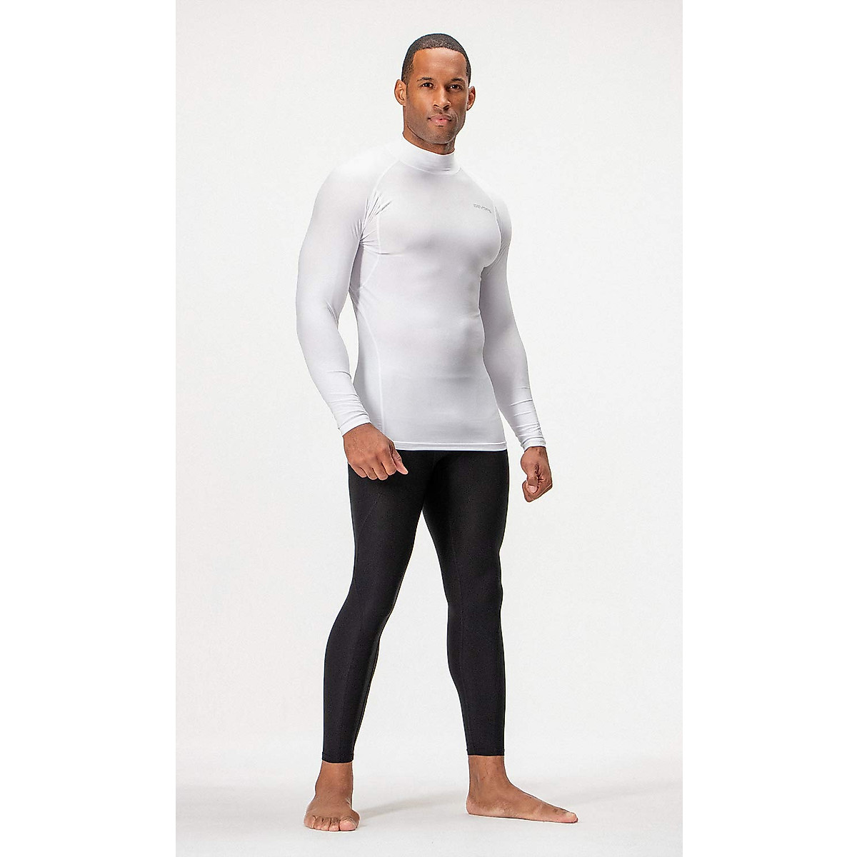 DEVOPS 3 Pack Men's Athletic Turtle Neck Long Sleeve Compression Shirts (Medium, White/White/White)