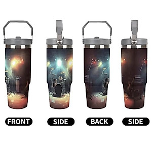 BWQJKUO Large Capacity Car Cup 30 Oz Stainless Steel Rock Band Stage Printed Travel Mug Leak-proof Flip Straw Tumbler with Handle,keeps Cold Or Ho