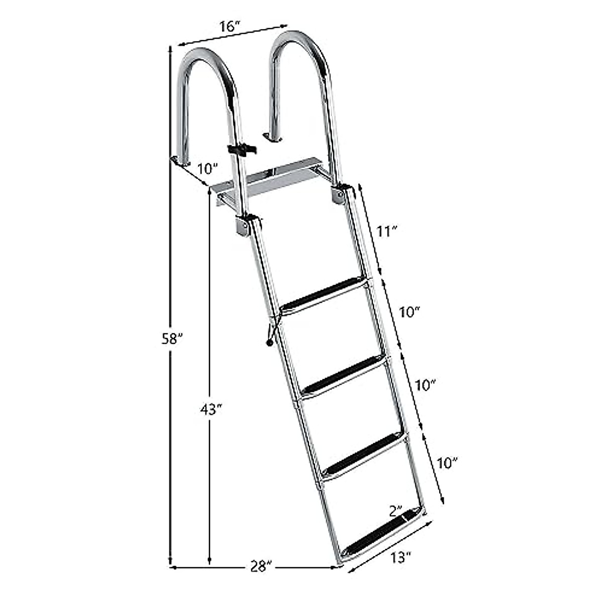 MNHW4 Step Stainless Steel Folding Telescoping Swim Deck Ladder Pontoon Boat Ladder MagnifiQ Ladder Telescoping Ladder Pool ladders for Above Ground Pools Above Ground Pool Ladder Pool Ladder