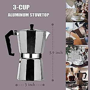 L7HWDP Stovetop Espresso Maker 3 Cup Moka Pot, Full Body Espresso,Classic Italian Style Espresso Cup,Easy to Operate & Quick Cleanup Pot