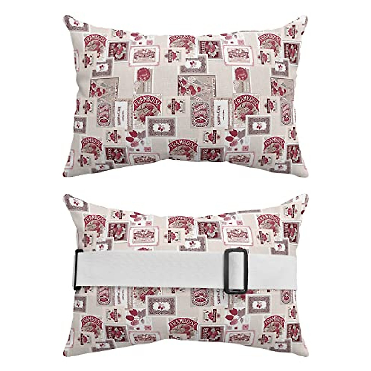 Recliner Head Pillow Ledge Loungers Chair Pillows with Insert Vintage Fruit Cotton Linen Patch Texture Lumbar Pillow with Adjustable Strap Outdoor Waterproof Patio Pillows for Beach Pool, 2 PCS