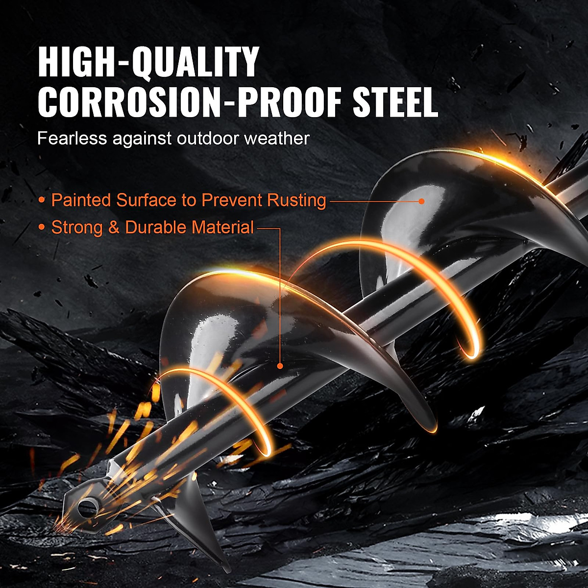 VEVOR Auger Drill Bits for Planting Set of 4, Garden Auger Drill Bit, Spiral Drill Bit for Post Hole Digger, Bulbs Planting & Holes Digging, for 3/8" Hex Drive Drill