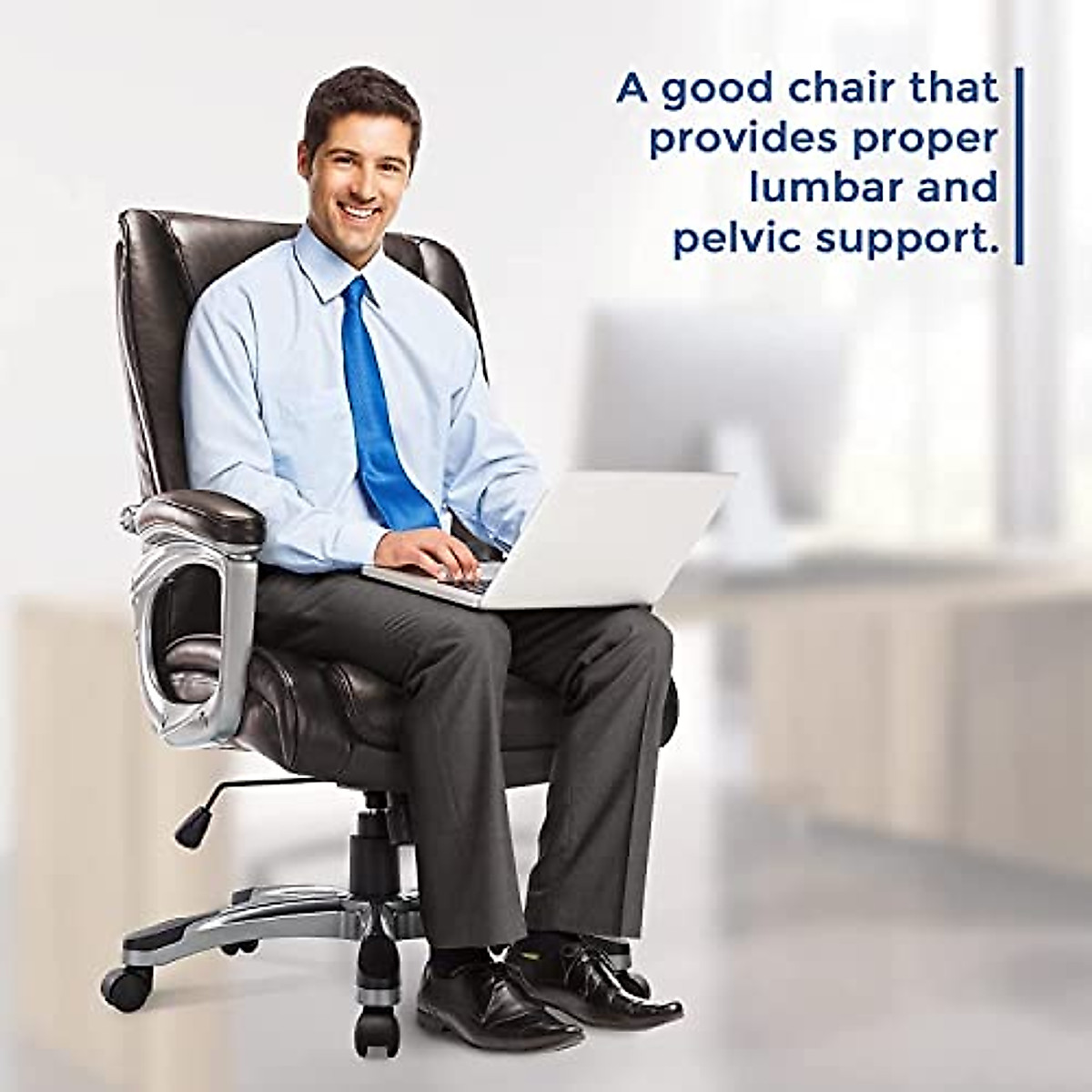 Home Office Chair Executive High Back Ergonomic Desk Chair Height Adjustable Managerial Rolling Swivel Chair with Adjustable Built-in Lumbar Support, Faux Leather, Dark Brown