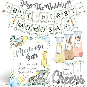 Elegant Mimosa Bubbly Bar Kit - Black and White Champagne Brunch Decorations for Birthday Galentine's Day Bridal Brunch Baby Shower Supplies Red Wine Women Adult Games, Silver Bubble Banner Sign (Red)