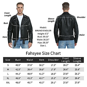 Fahsyee Leather Jackets for Men, Faux Bomber Jacket Mens Motorcycle Lapel Asymmetric Zip-Up Belt Slim Fit Biker Coat Black M