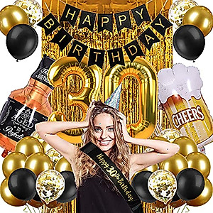 30th Birthday Decorations for Men, Black and Gold Happy Birthday Decorations for Women Men Boys Girls 30th Birthday Party - 30th Birthday Decorations Black and Gold for Him Her 30 Birthday Party Supplies