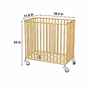 Rolling Laundry Hamper with Wheels,Large-size Metal Laundry Basket Cart,Clothes or Linen Storage Organize Hamper Bin for Living Room,Bathroom,Closet or Children Bedroom,Gold
