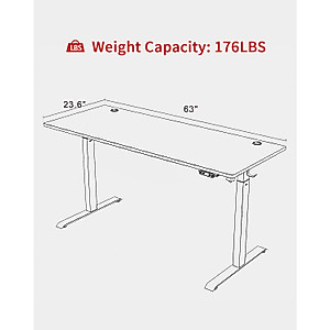 DESINO Electric Standing Desk Height Adjustable, 63x 24 Inch Electric Stand up Desk Home Office, Sit Stand Desk with Splice Board, Black Frame & Espresso Desktop
