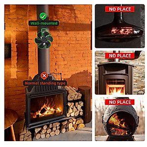 Wood Stove Fan, Pipe Fireplace Fan with Magnetic Thermometer, 6 Blades Stove Fan on Chimney, Silent Motors, Push Horizontal Air Flow, Heat Powered Wood Stove Fan for Wood Burning Stove/Gas/Pellet/Log