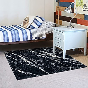 Carvapet Non-Slip Small Area Rug Ultra Soft Super Cozy Velvet Accent Throw Rug Runner Marble Design Modern Home Decor Rugs and Mats for Entryway Kitchen Laundry Bathroom, Black & White, 20"x32"
