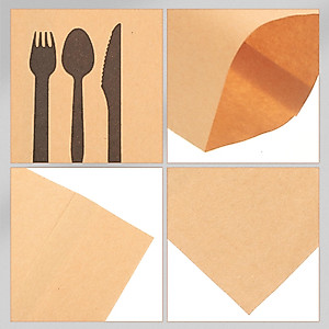 Cabilock 100pcs Kraft Paper Cutlery Holder Disposable Chopsticks Bags Paper Silverware Holder Utensil Holder Pockets Sleeve for Parties