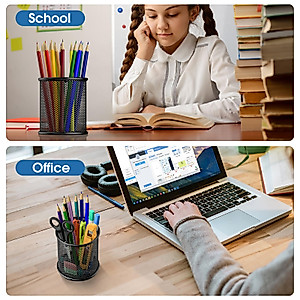 MaxGear Pen Holder for Desk, Premium Mesh Metal Pencil Holder Pen Cup Marker Holder Makeup Brush Holders, Desk Accessories & Workspace Organizers for Home, School & Office, Black, 3.7’’ Tall, 3 Pack