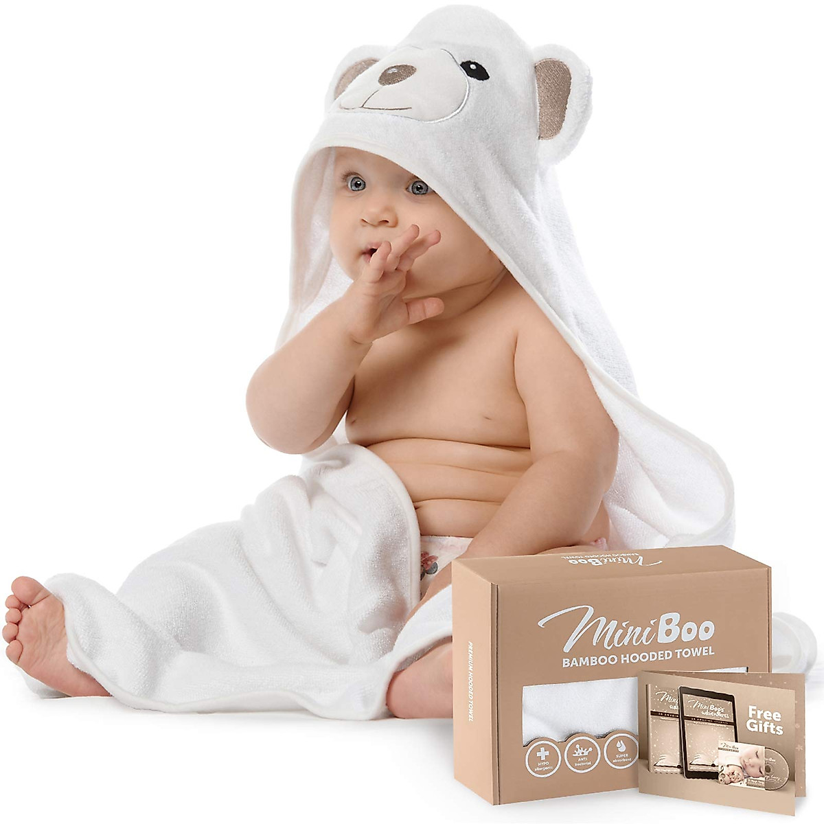 MINIBOO Premium Ultra-Soft Viscose Made from Bamboo Baby Hooded Towel with Unique Design – Hypoallergenic, Organic Baby Towels for Infants and Toddlers – Perfect as Baby Gifts