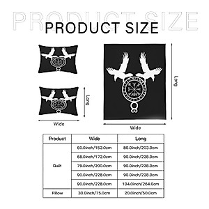 Denorn Bedding Sheet Bed Sets- Viking Norse Mythology Rune Odin Ravens wicca Soft 3-Pieces Duvet Cover Set 1 Comforter Cover & 2 Pillowcases Queen(90"×90")