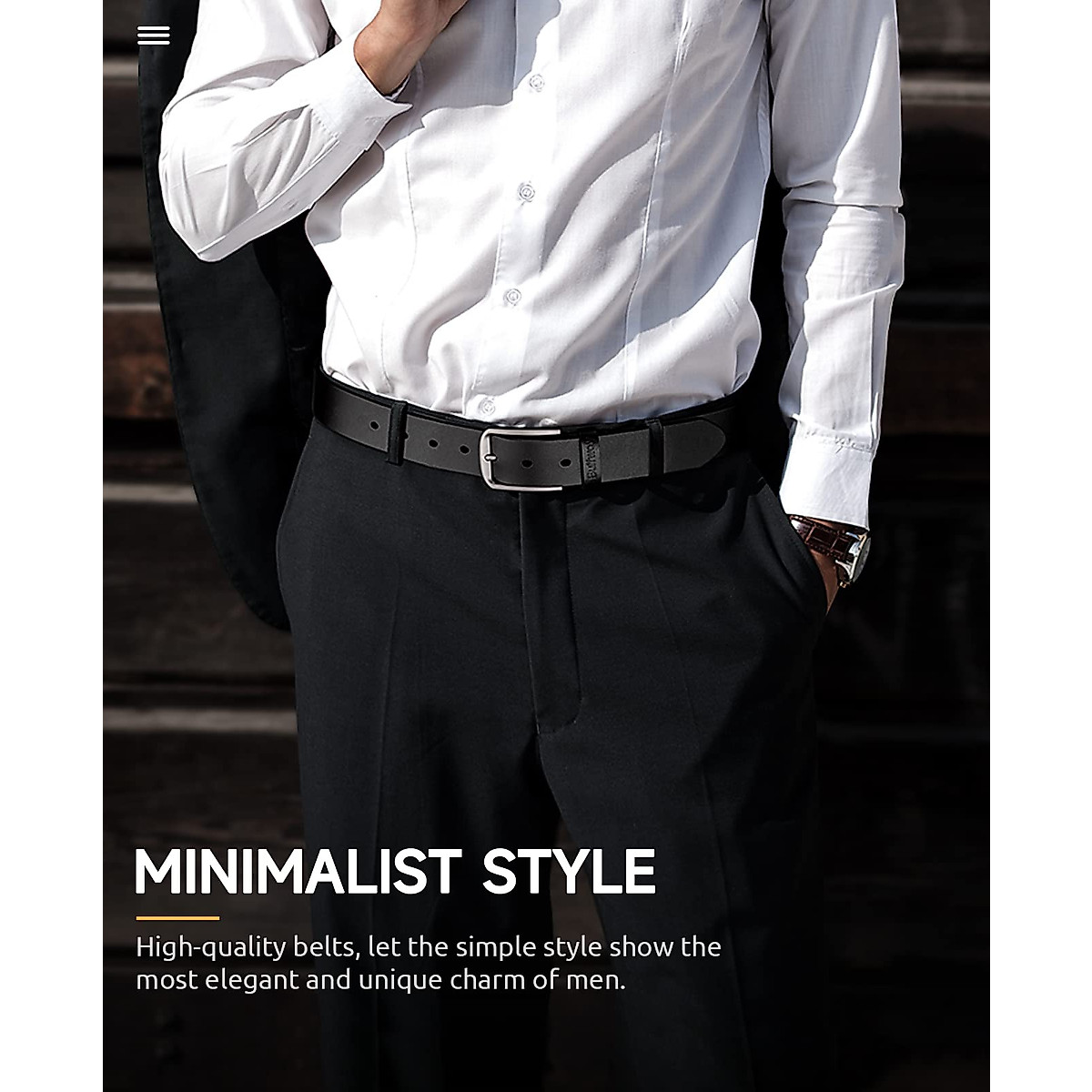 Buffway Mens Belt Full Grain Genuine Leather Belts for Men Casual Jeans or Dress with Gift Box 1 3/8”Wide Size 38” - Black