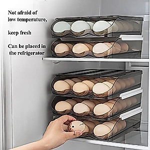 Egg container for refrigerator Automatic Rolling, Egg holder Storage box Drawer, Egg Tray Fridge Organizer For Household, Smart Stackable Devil Egg Container with Lid (Three Layers)