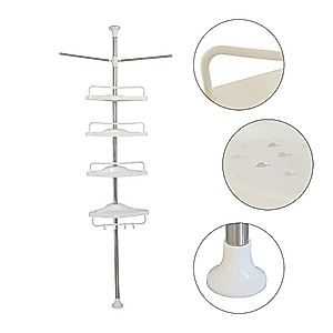 NOPTEG 4 Tier Bathroom Corner Shower Caddy - Tension Pole Rust Proof Telescopic Rod Storage Rack Organizer Corner Shower Organizer