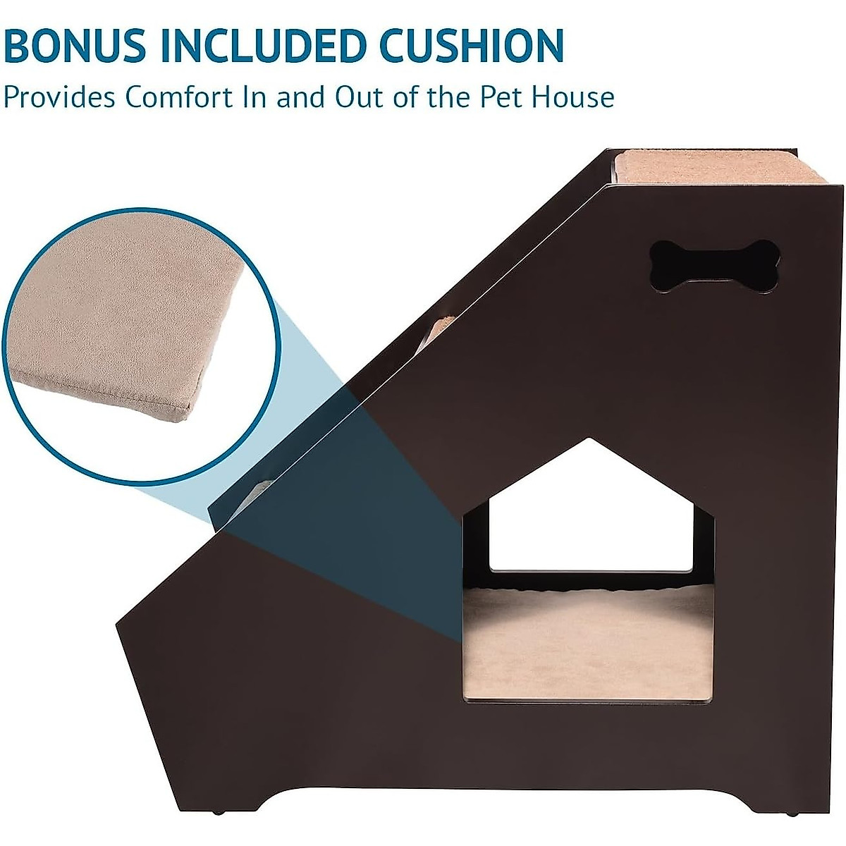 ARF Pets Cat Step House – Wooden Pet Stairs w/ 3 Nonslip Steps, Built-in House for Dogs, Cats & Short Pets to Reach Bed, Couch, Window, Car & More Extra Bonus Cushion Included
