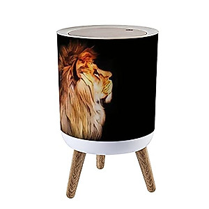 IBPNKFAZ89 Small Trash Can with Lid African Lion Profile Portrait Isolated on Black Spectacular Dramatic Garbage Bin Wood Waste Bin Press Cover Round Wastebasket for Bathroom Bedroom Office Kitchen
