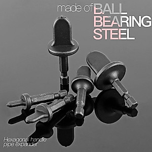 Zorveiio 5 Pcs Swaging Tool Drill Bit Set Swaging Tool Drill Bits, Copper Tube Expander Flaring Tool for Copper Tubing, HVAC Repair Kit with 3/4'' 5/8'' 1/2'' 3/8'' 1/4'' Bits - Hex Handle