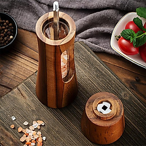Ousyaah Salt and Pepper Grinder Set (2 Pack), Manual Wooden Salt and Pepper Shakers with Adjustable Ceramic Core and Visible Acrylic Window, Refillable Salt & Pepper Mill Set | Adjustable Coarseness