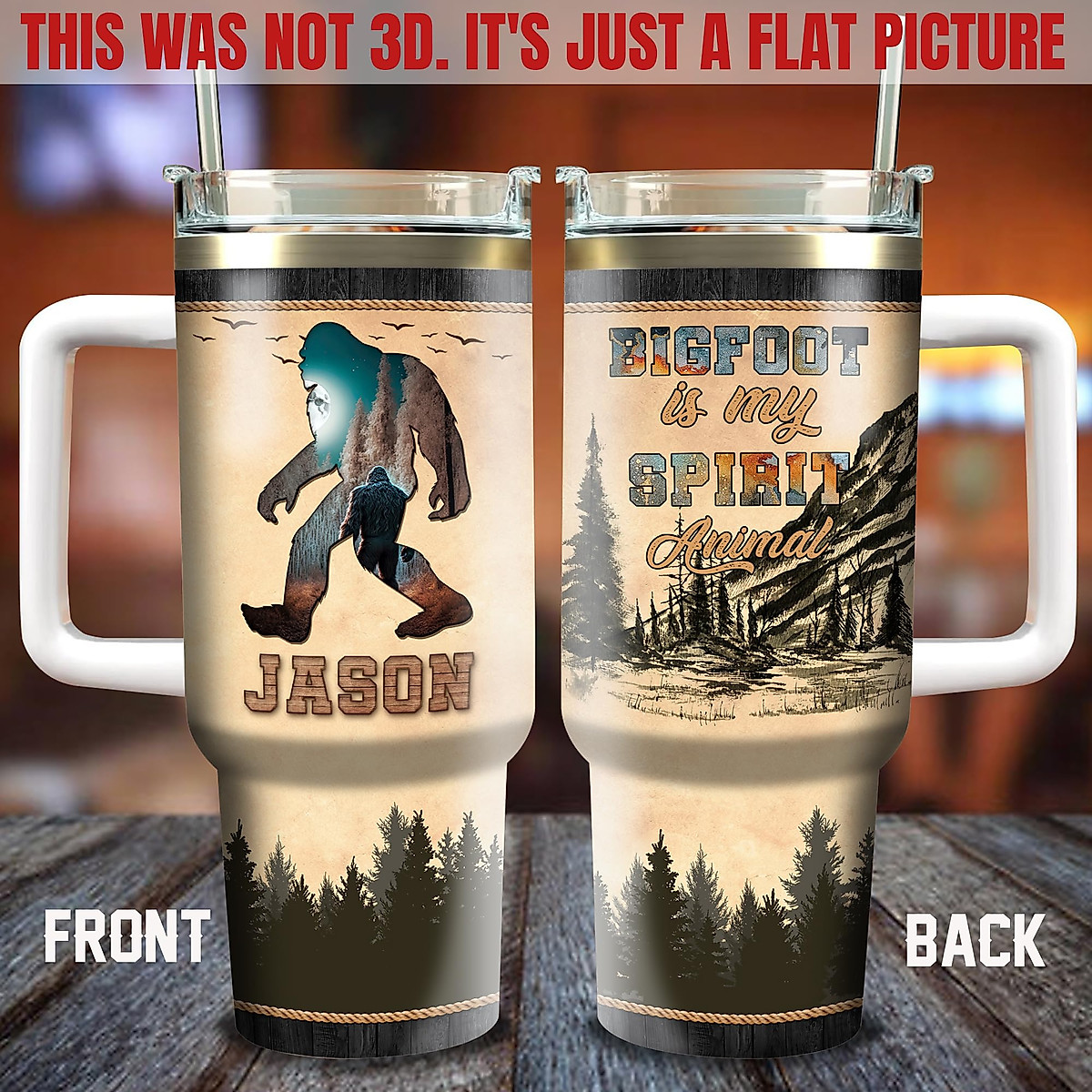 WAZONE Personalized Bigfoot Cup With Lid Custom Name Tumbler 40oz with Handle and Straw Stainless Steel Double Wall Vacuum Thermos Travel Mug Birthday Christmas Presents Gift For Men Women