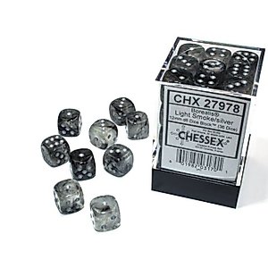 Chessex Borealis 12mm d6 Light Smoke/Silver Luminary Dice Block (36 dice) (27978)