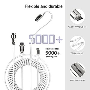 ZIYOU LANG C01 Custom Coiled USB C to A Cable with Detachable Double Sleeved Spiral Cable Extendable Spring Line Metal Aviator for Playstation Xbox Keyboard Mouse USB Flash Drive Printer(White)