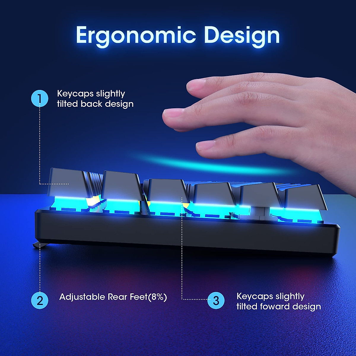 RisoPhy Mechanical Gaming Keyboard, RGB 104 Keys Ultra-Slim LED Backlit USB Wired Keyboard with Blue Switch, Durable ABS Keycaps/Anti-Ghosting/Spill-Resistant for PC Mac Xbox Gamer