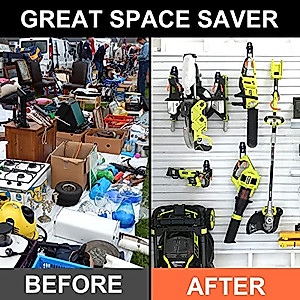 Dorisy Upgraded 16 Packs Garage Hooks Utility Double Heavy Duty with Mop Broom Holders, Wall Mount Hooks, Garage Storage Organization and Tool Hangers for Power ＆ Garden Tools, Ladders, Bikes(Orange)