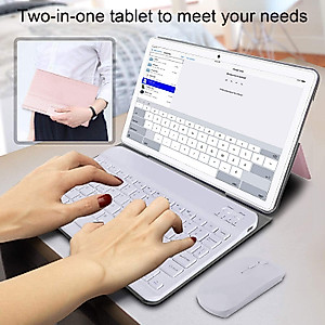 AOYODKG Tablet 2 in 1 with Keyboard, 10.1 inch Android 10 Tablet, 4GB + 64GB(128GB Expand), Dual SIM 4G, Quad-Core, IPS HD Display, 8MP Dual Camera, 8000mAh, WiFi, Google GMS Certified, AYO-P6(Pink)