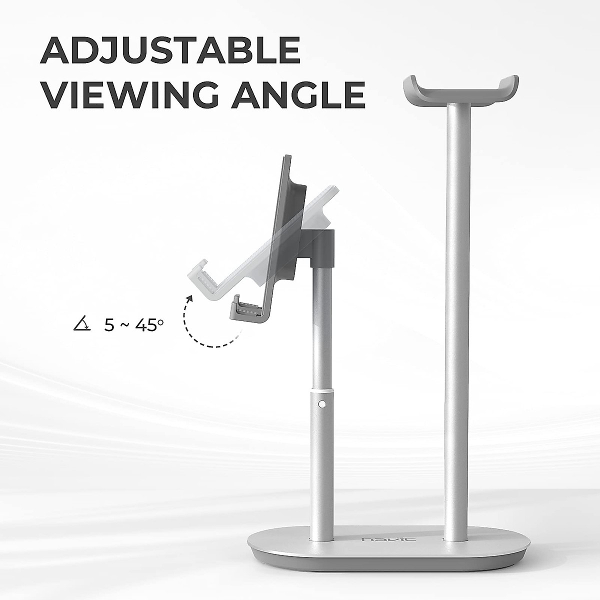 havit Cell Phone and Gaming Headset Stand, Headphone Holder, Adjustable Phone Stands, Aluminum Desktop Headphone Holder for Desk, for 0.55'' Thick Smartphone Kindle Tablet